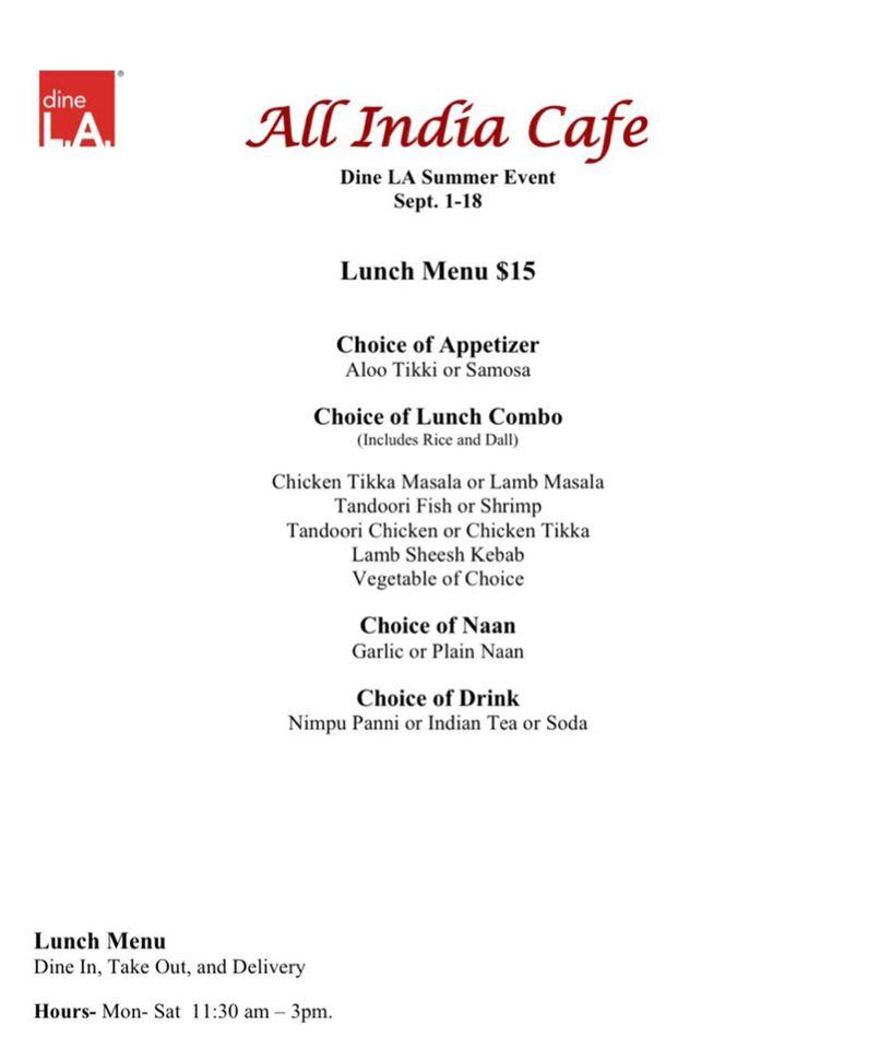 Menu at All India Cafe, Glendale