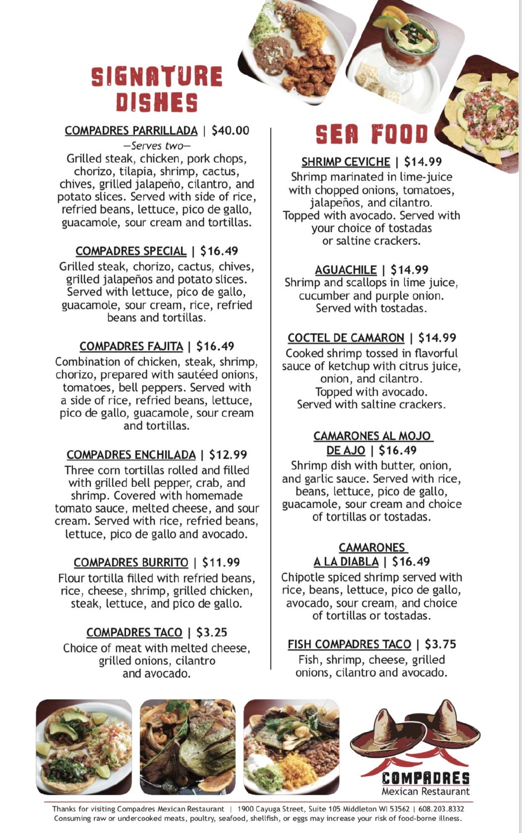 Menu at Compadres Mexican Restaurant, Middleton