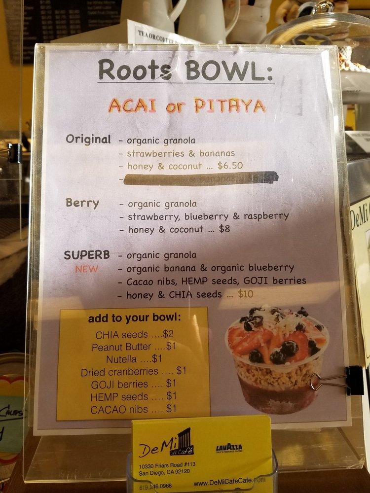 Menu at Demi Cafe Cafe., San Diego, Friars Rd #113
