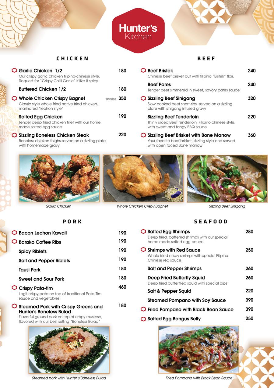 Menu at Hunter's Kitchen restaurant, Davao City