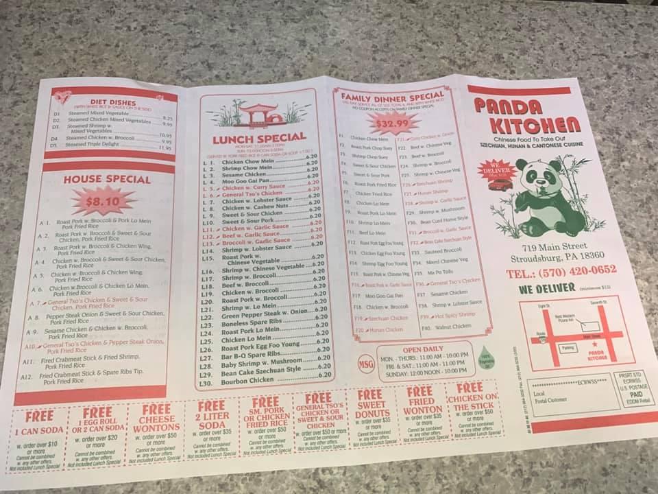 Menu at Panda Kitchen restaurant, Stroudsburg