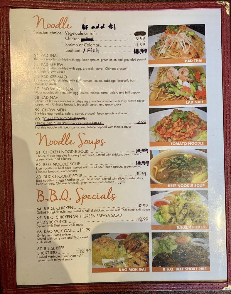 Menu at Smile Thai restaurant, Lomita