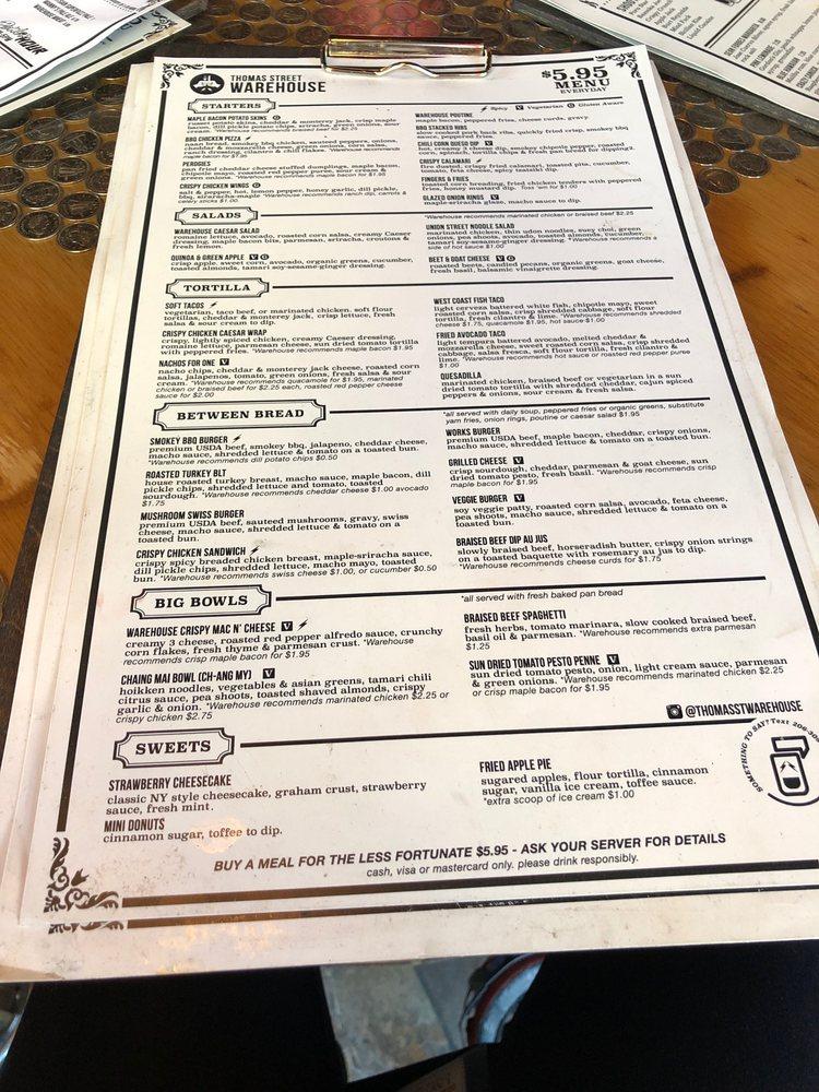 Menu at Thomas Street Warehouse pub & bar, Seattle