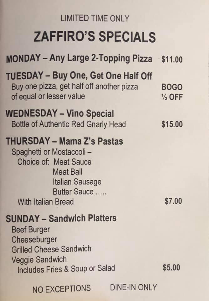 Menu At Zaffiro s Pizza Bar Milwaukee N Farwell Ave menu-at-zaffiro-s-pizza-bar-milwaukee-n-farwell-ave