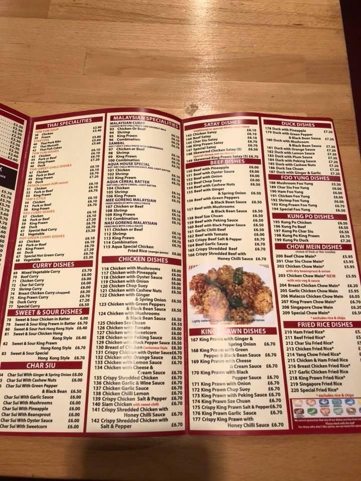 Menu at Aqua restaurant, Airdrie