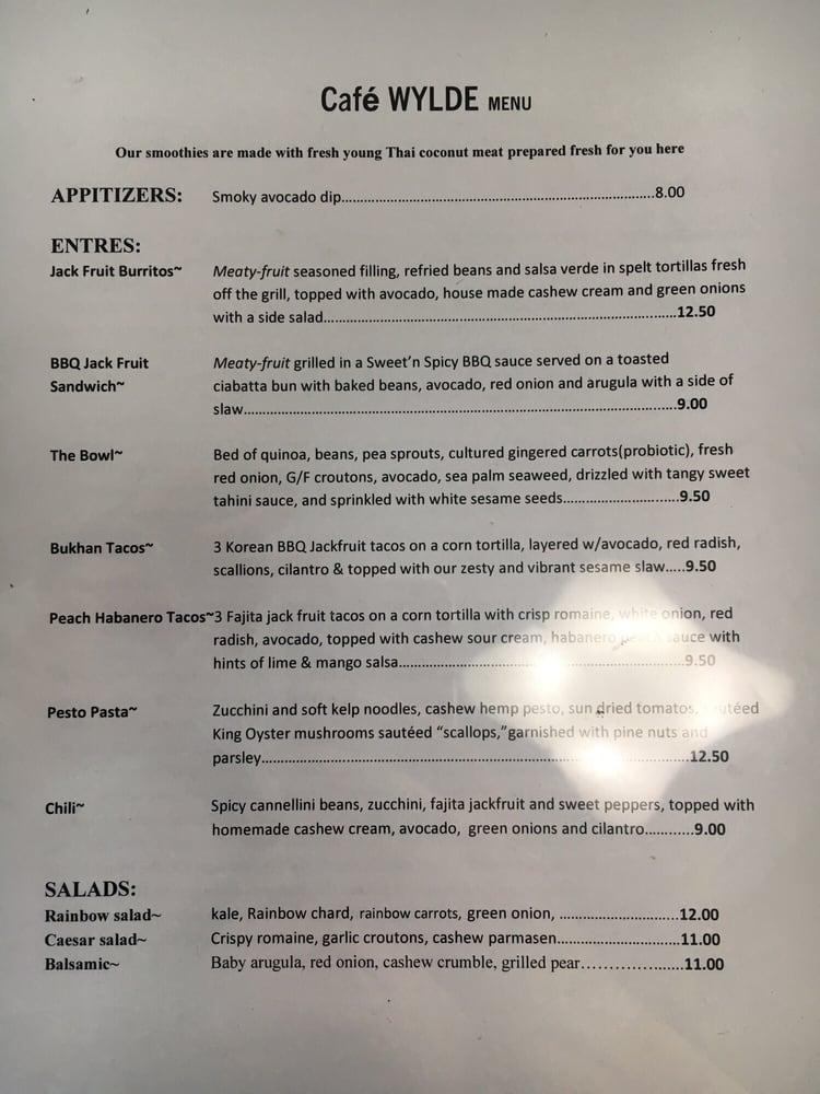 Menu at Cafe Wylde, Everett