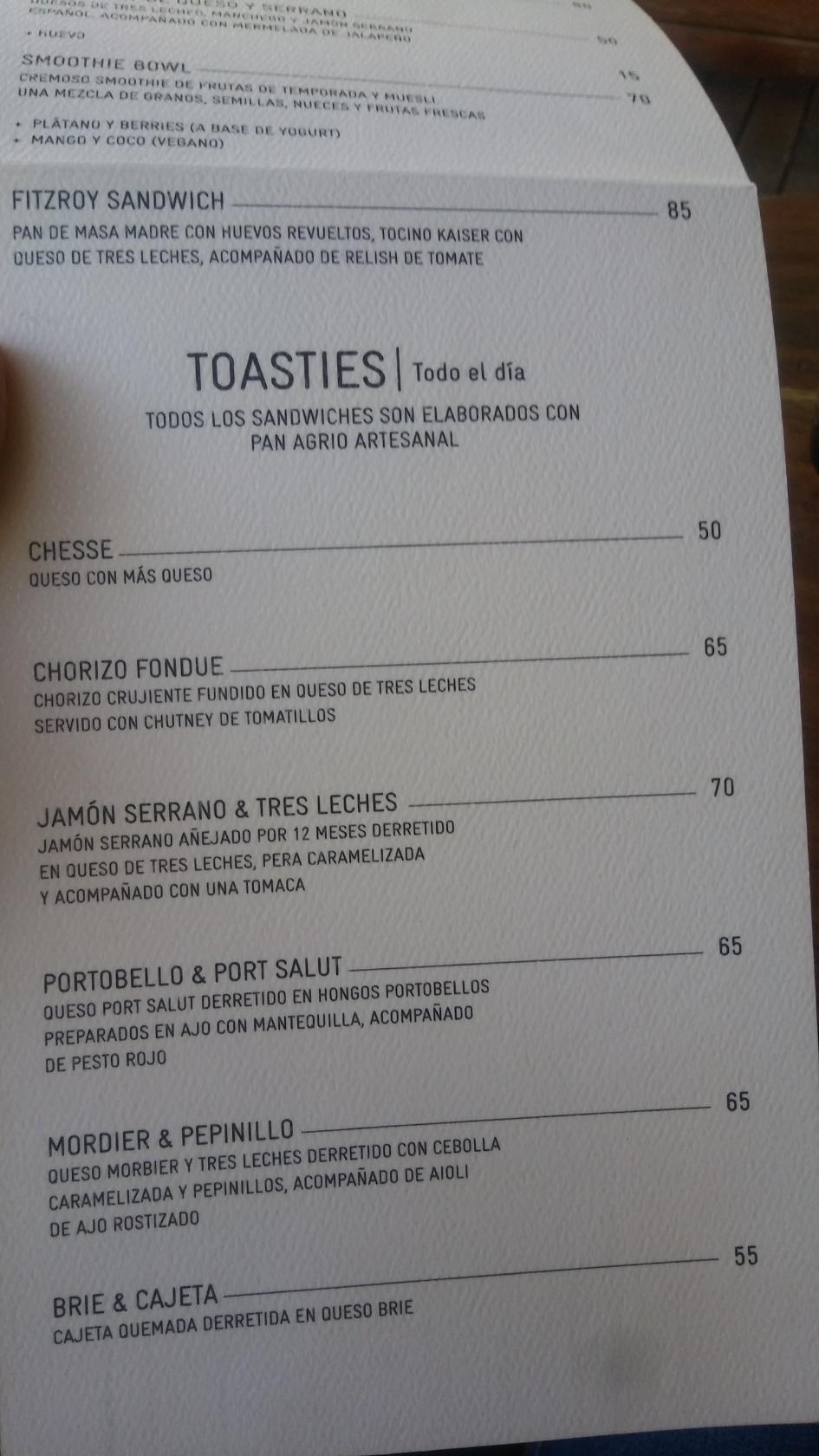 Carta de Fitzroy Espresso Bar, Guadalajara