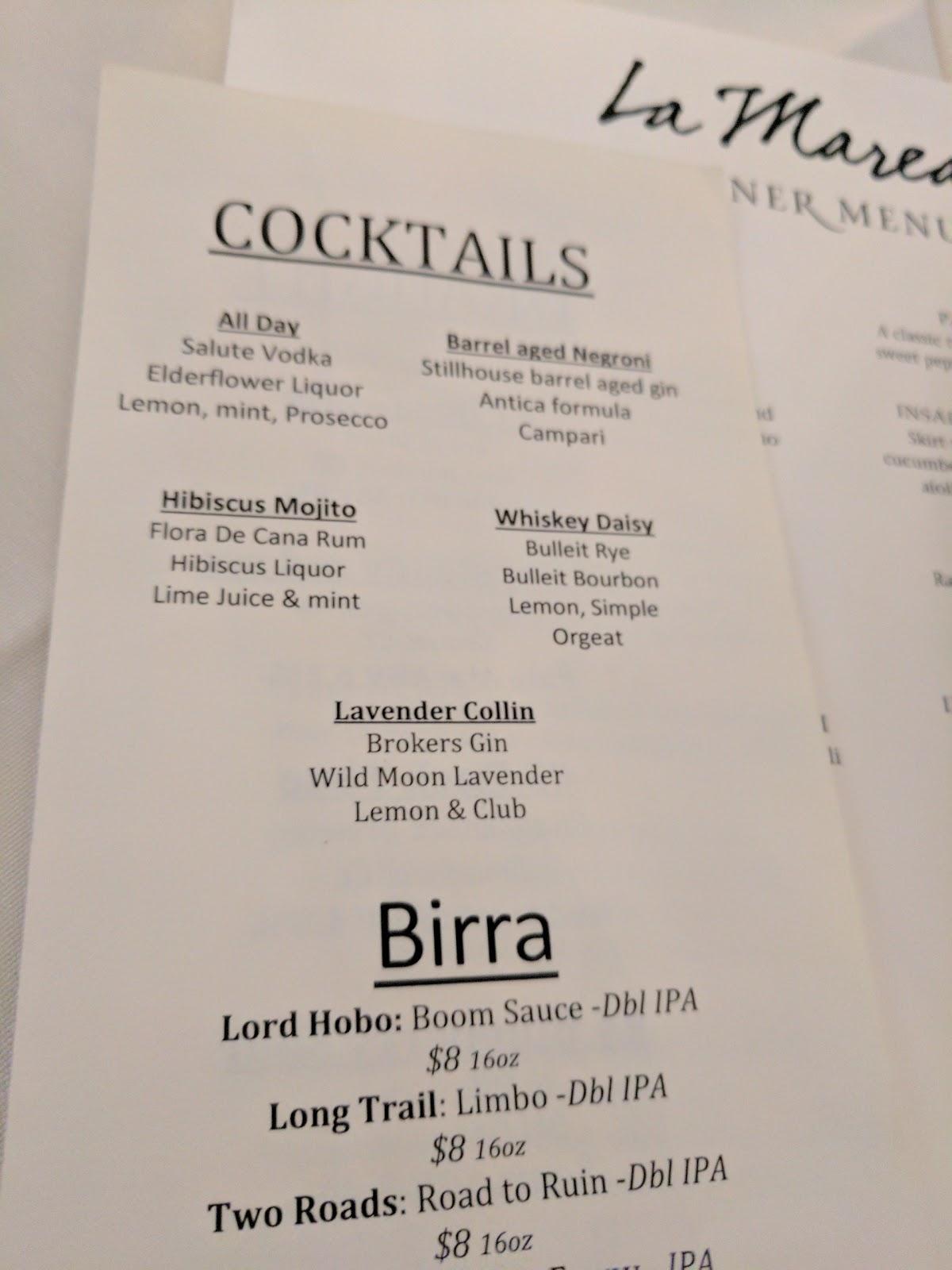 Menu at La Marea Ristorante restaurant, Old Saybrook