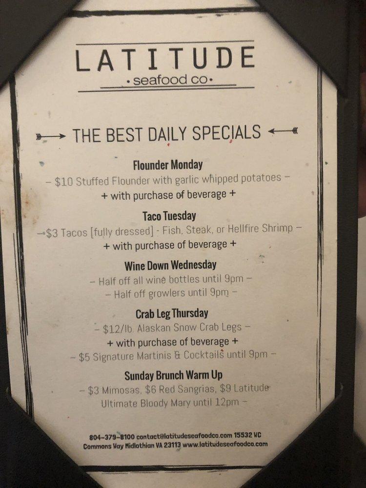 Menu at Latitude Seafood Co. Richmond restaurant, Richmond