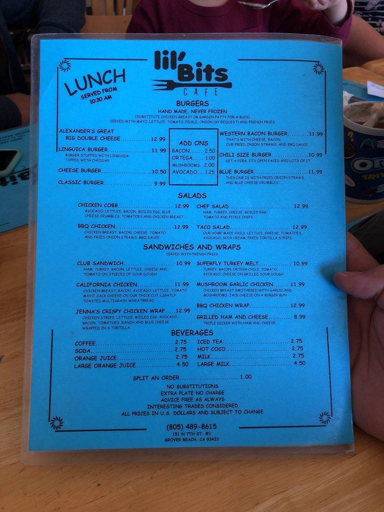 Menu at Lil' Bits Café restaurant, Grover Beach