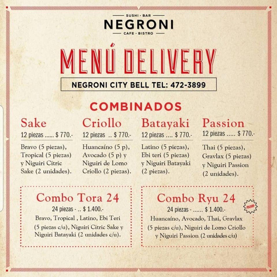 Menu at Negroni Bistro & Sushi Bar, City Bell
