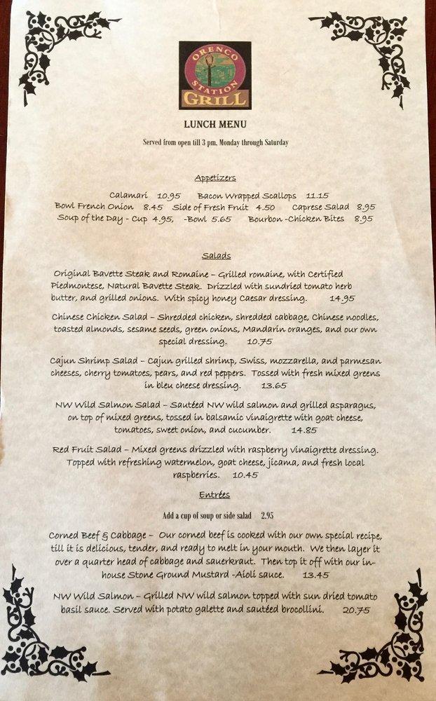Menu at Orenco Station Grill steakhouse, Hillsboro