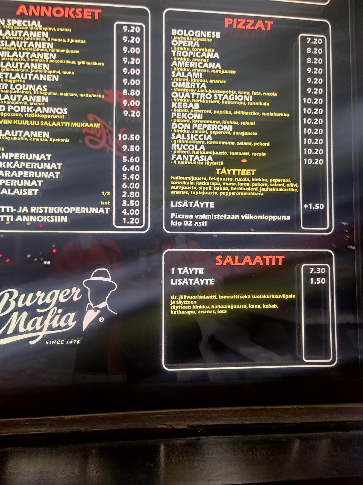 Menu at Burger mafia Kivimaa restaurant, Lahti, Lahdenkatu 58