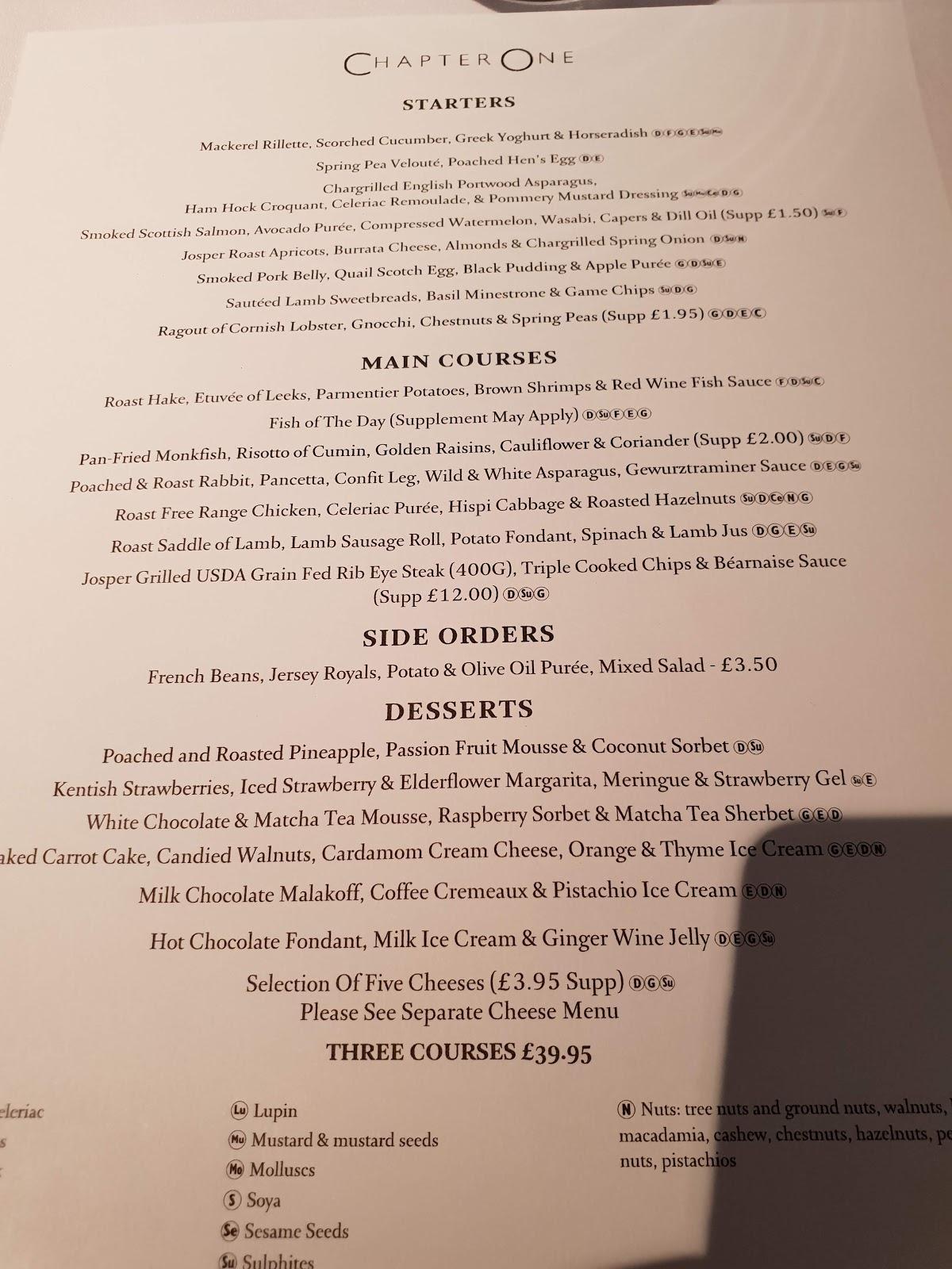 Menu at Chapter One Restaurant, Orpington, Farnborough Common
