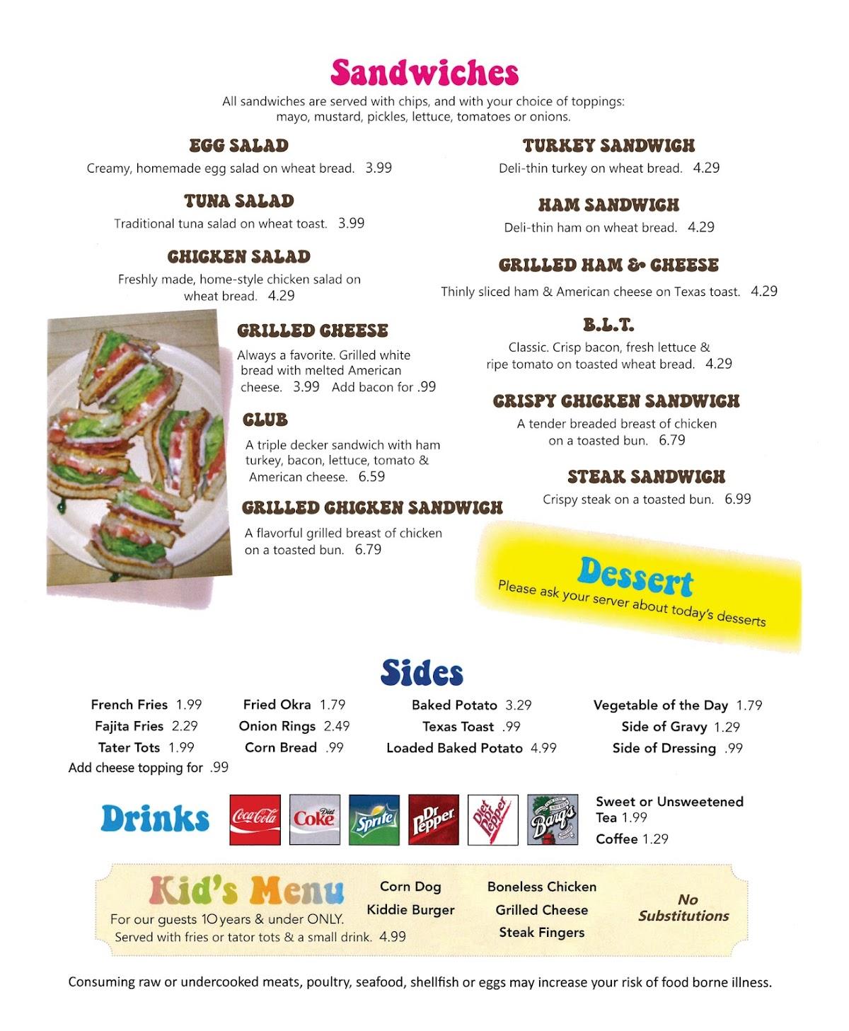 Menu at June's restaurant, Checotah