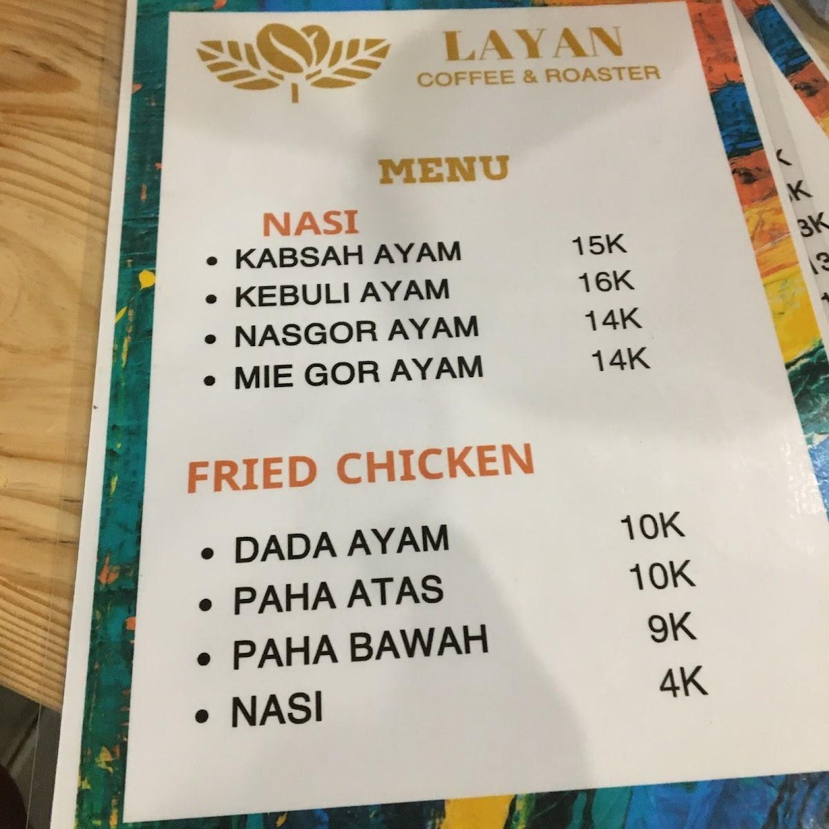 Menu at LAYAN CAFE, Purwakarta