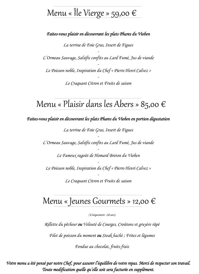Menu au Restaurant Le Vioben, Port de l'Aber Wrac'h, Landéda