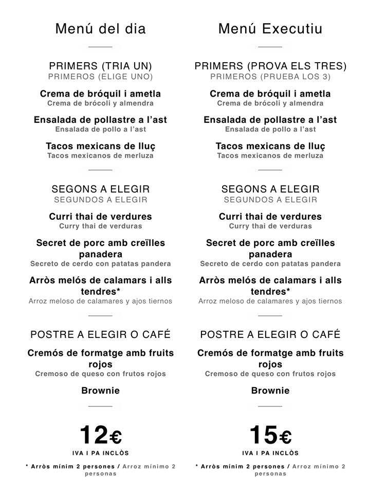 Menu at Memòria restaurant, Valencia