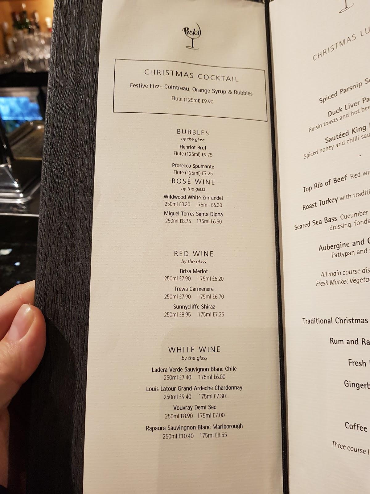 Menu at Pecks Restaurant, Congleton