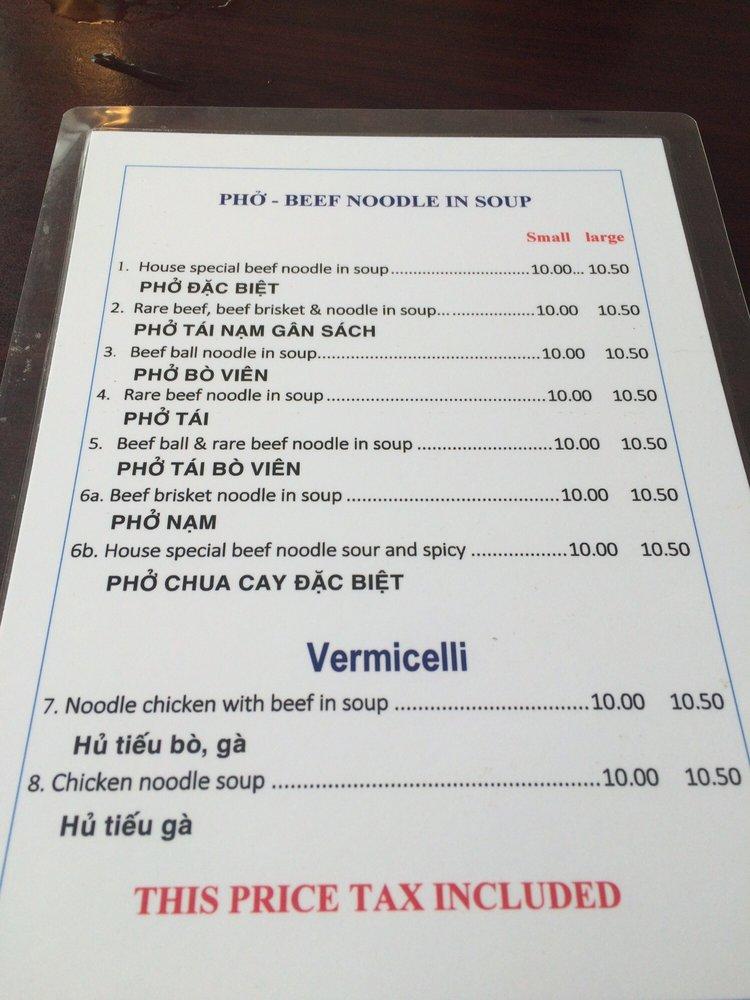 Menu at Pho Duy Restaurant, Vancouver, Kingsway