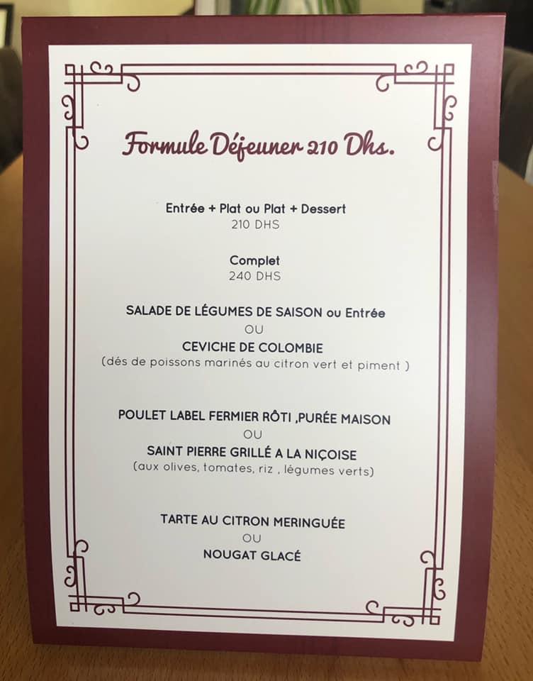Menu au Restaurant Cosmopolitan, Rabat
