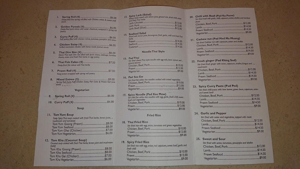 Menu at Thai Bao Luang fast food, Woree