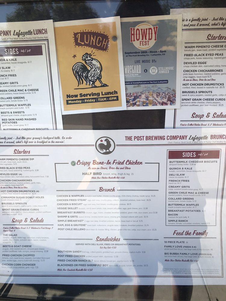 Menu at The Post Chicken & Beer restaurant, Lafayette, 105 W Emma St