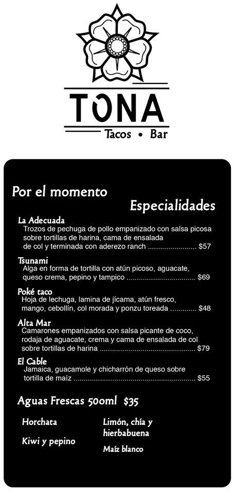 Carta de Tona Tacos Bar, Ciudad López Mateos