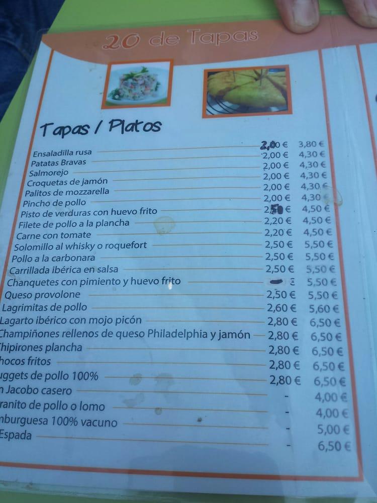 Menu at 20 de tapas pub & bar, Seville