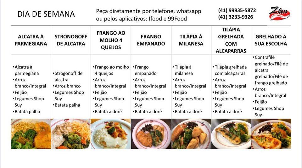 Menu at Buffet Zhen restaurant, Curitiba