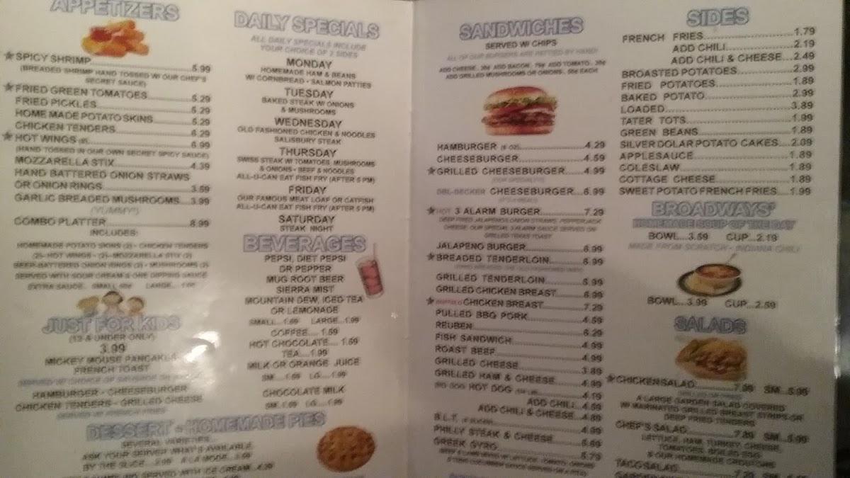 Menu at Broadway Diner restaurant, Fortville, 426 E Broadway St