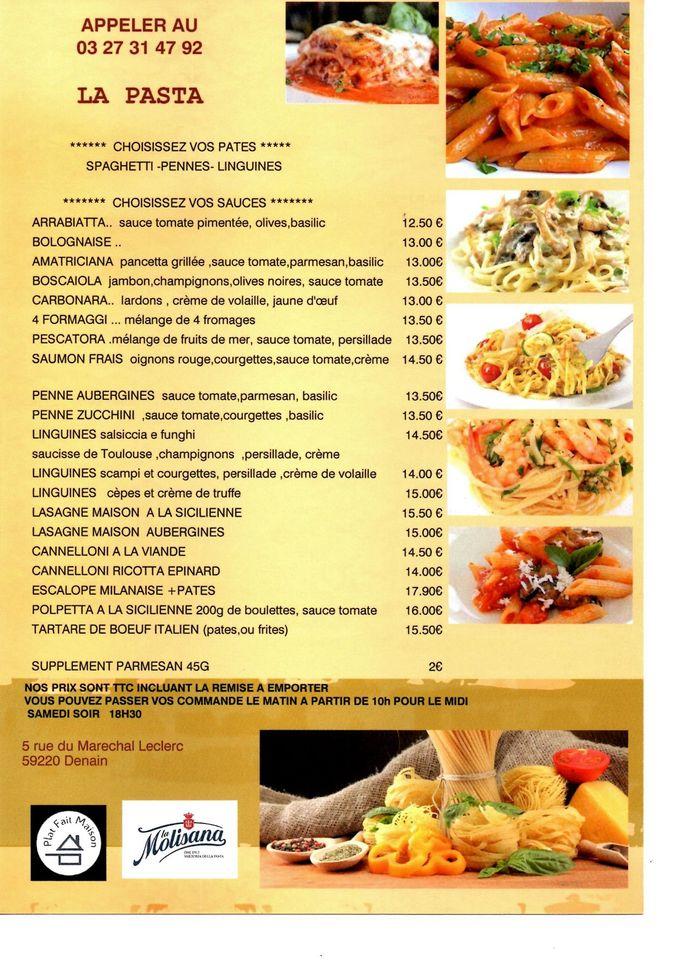 Menu au Chez Peppone pizzeria, Denain