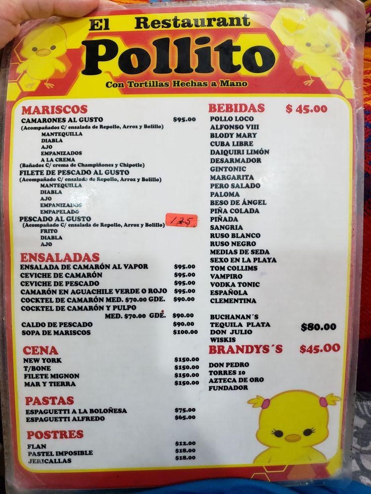 Carta del restaurante El Pollito, La Peñita del Jaltemba