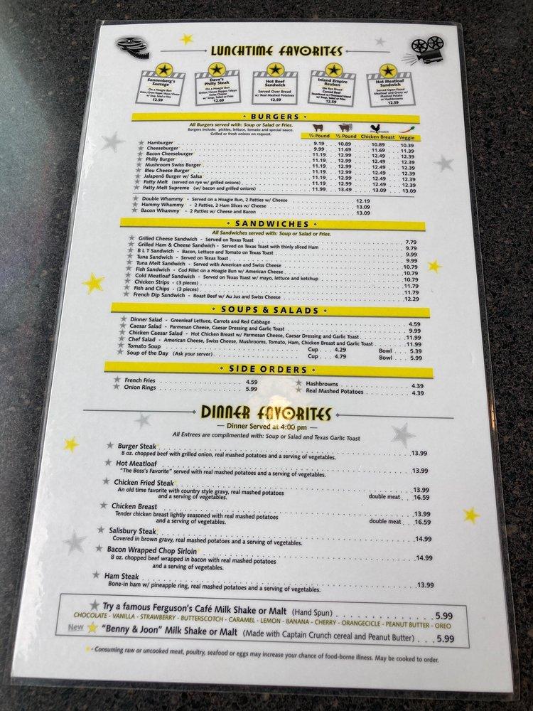 Menu at Fergusons Fountain Cafe, Spokane