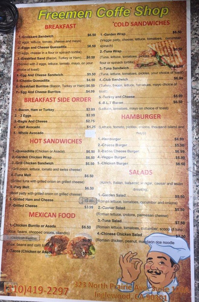 Menu at Free Men Coffee Shop restaurant, Inglewood