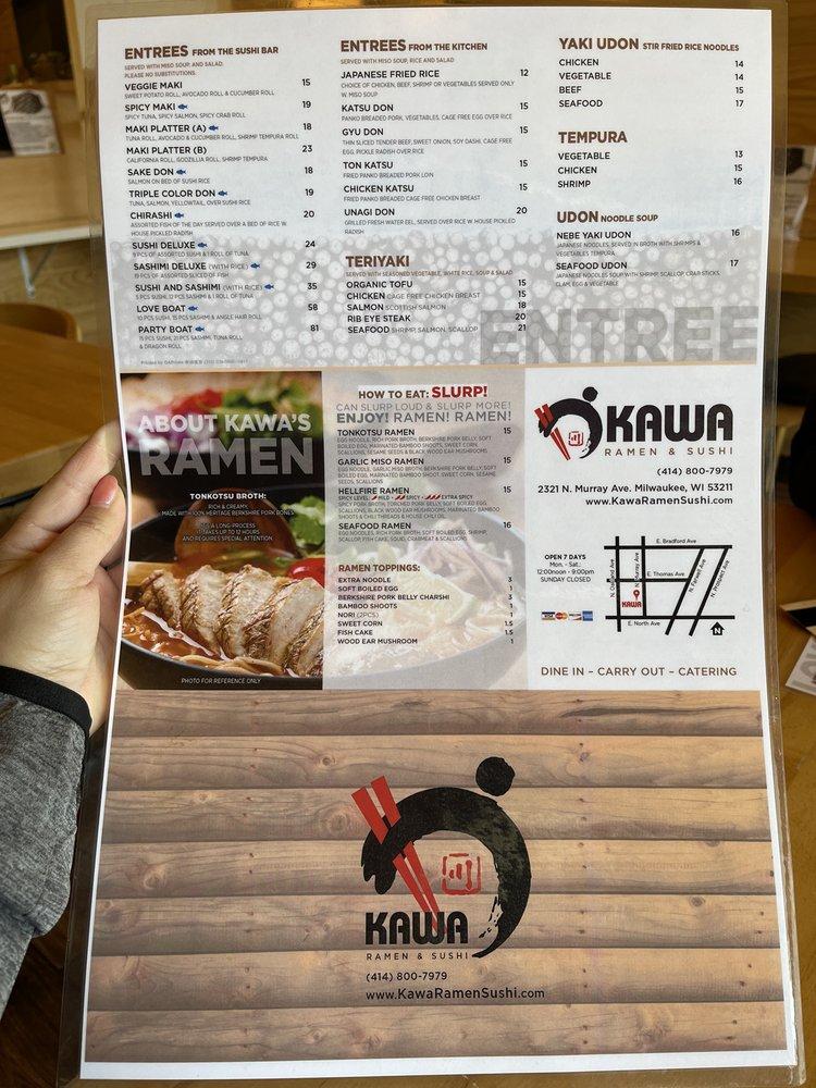 Carta del restaurante Kawa Ramen and Sushi 川ラーメンと寿司 East Side, Milwaukee