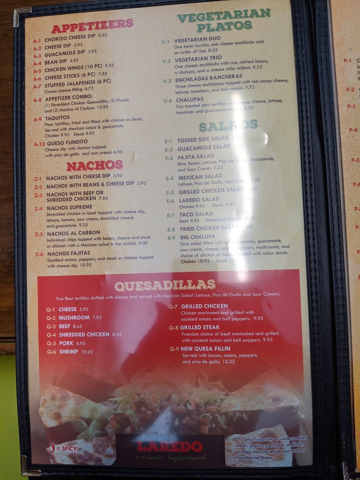 Menu at Laredo Mexican Restaurant, Lake Butler