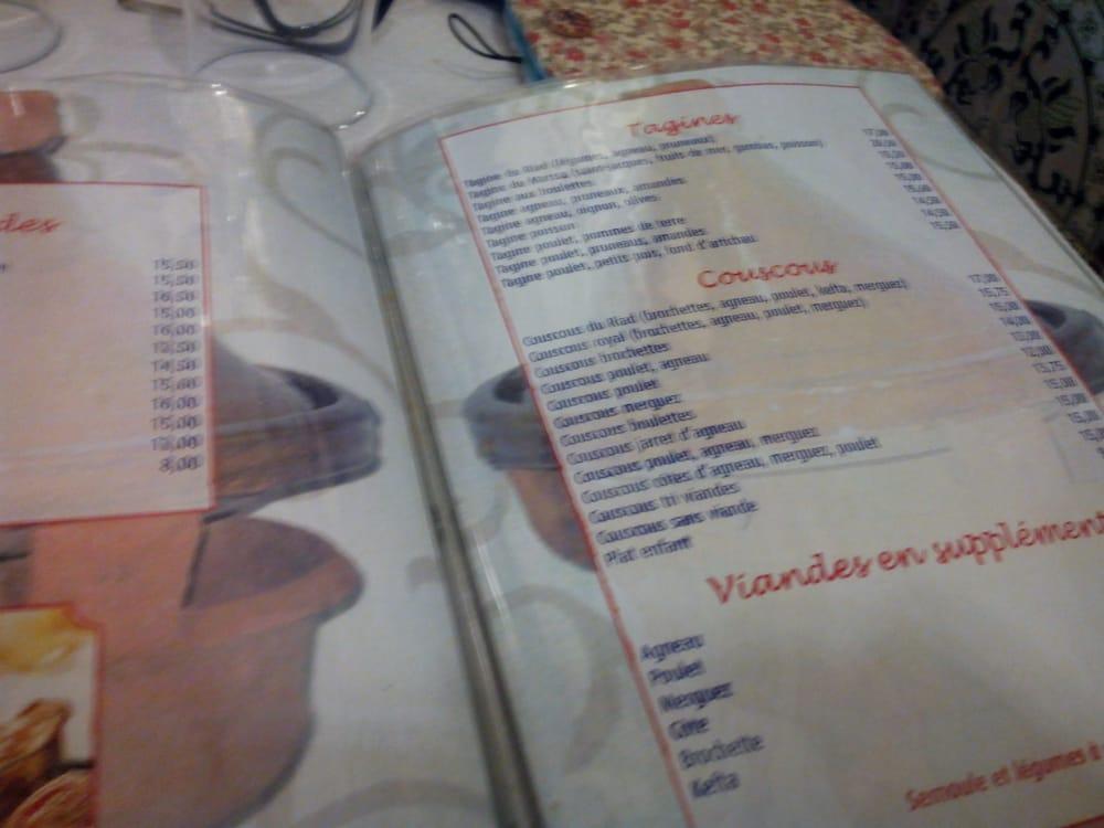 Menu at Le Petit Riad restaurant, Cambrai