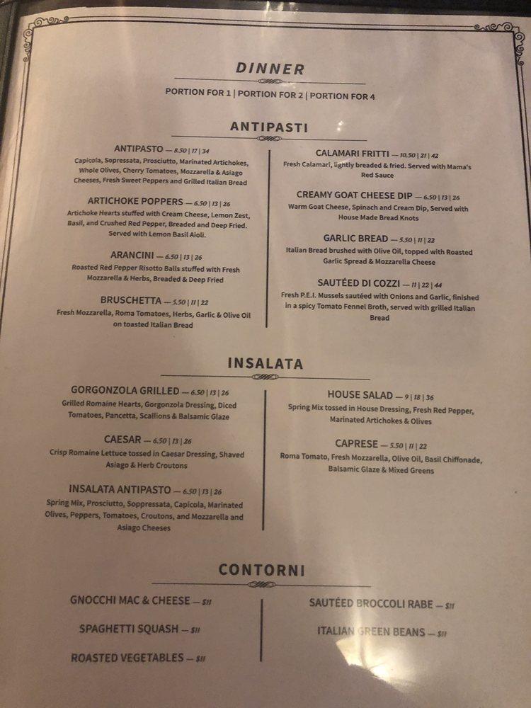 Menu at Mangione's on Main restaurant, Charlottesville