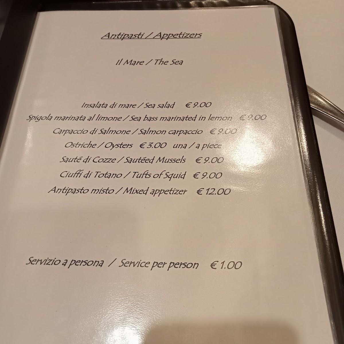 Menu au Ristorante La Terra e il Mare, Frascati