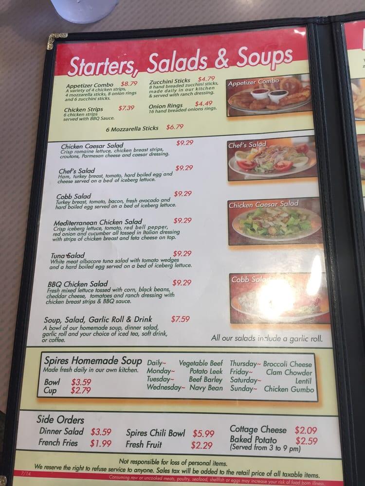 Menu at Spires Restaurant, Tustin, Newport Ave