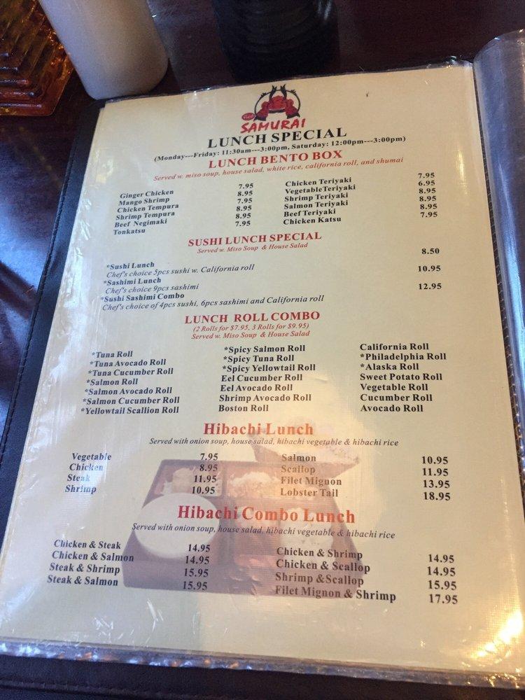 Menu at The Red Samurai Steak House restaurant, New Hartford