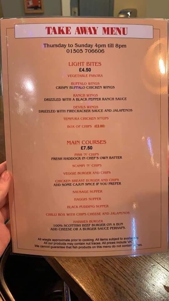 Menu at Habbies pub & bar, Johnstone