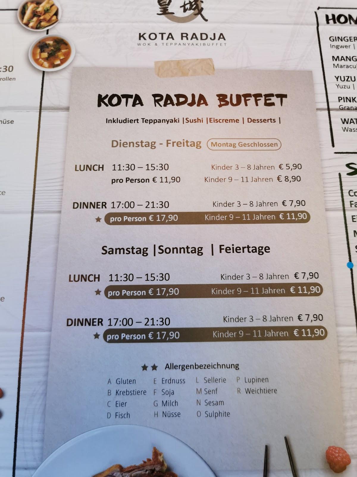 Speisekarte von Kota Radja Jiang & Yu GesmbH restaurant, Wiener Neudorf ...
