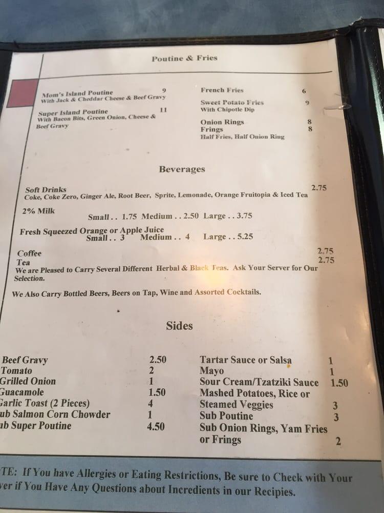 Menu at Mom's Cafe, Sooke