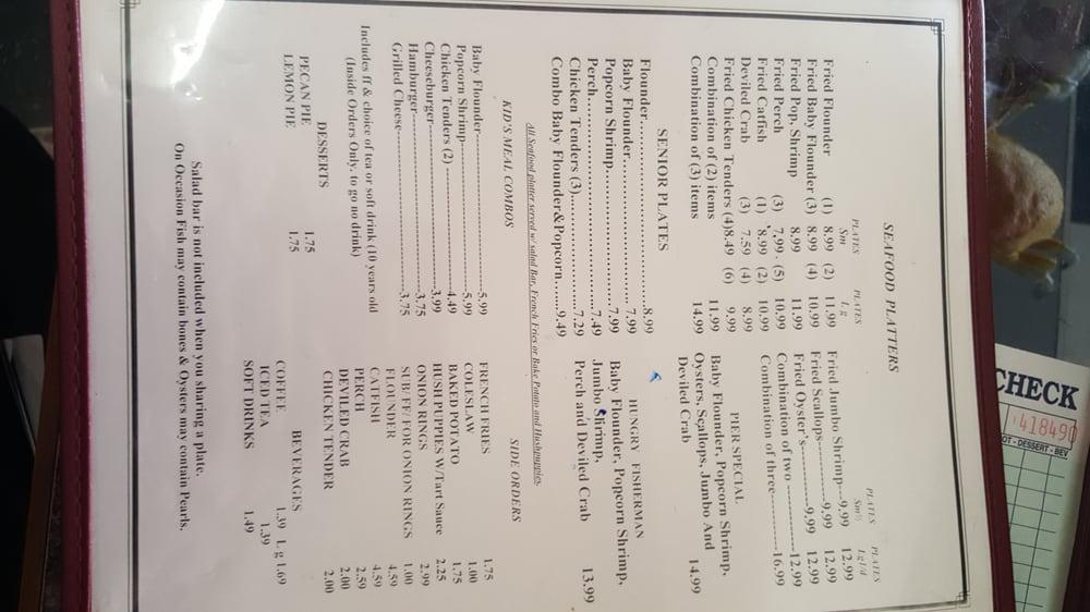 Menu at The Pier restaurant, Marshville