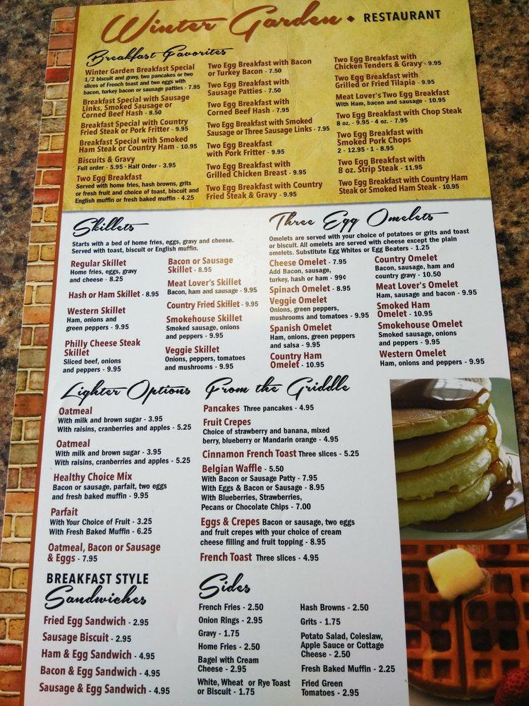 Menu at Winter Garden Restaurant, Winter Garden