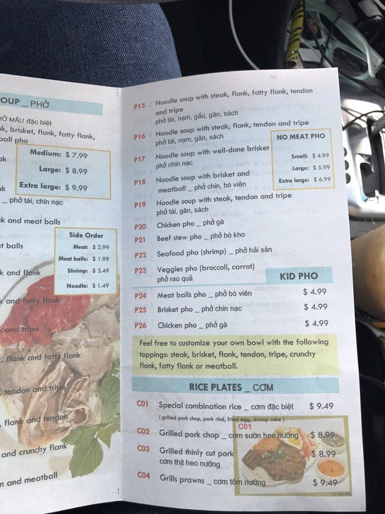 Menu at Pho Mau restaurant, Kent, 138 Washington Ave N