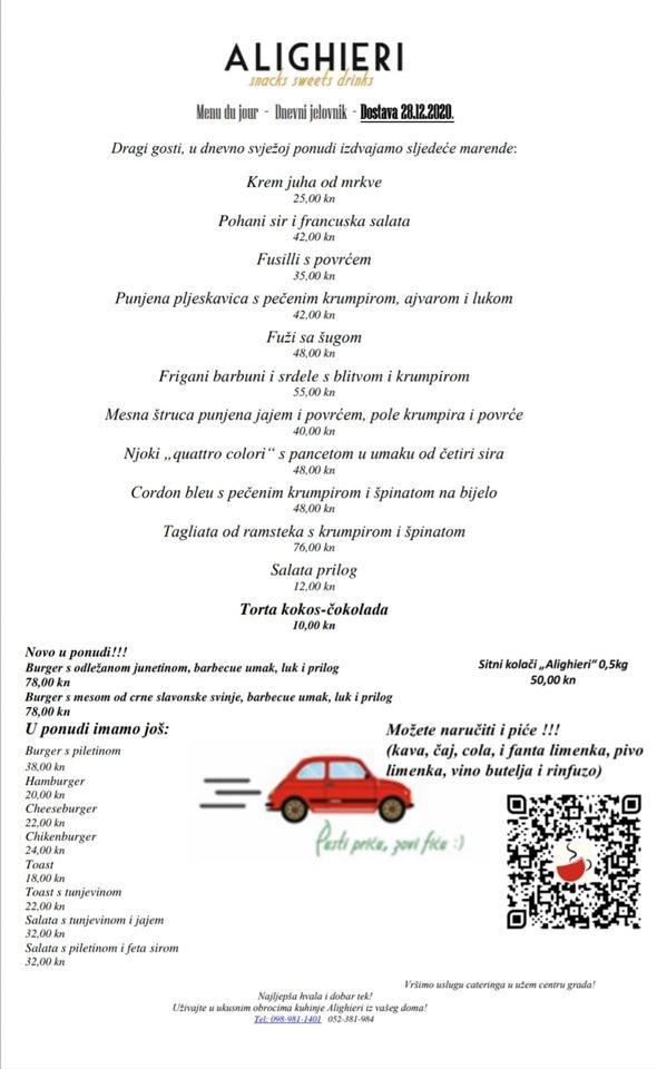 Menu at Bistro Alighieri restaurant, Pula