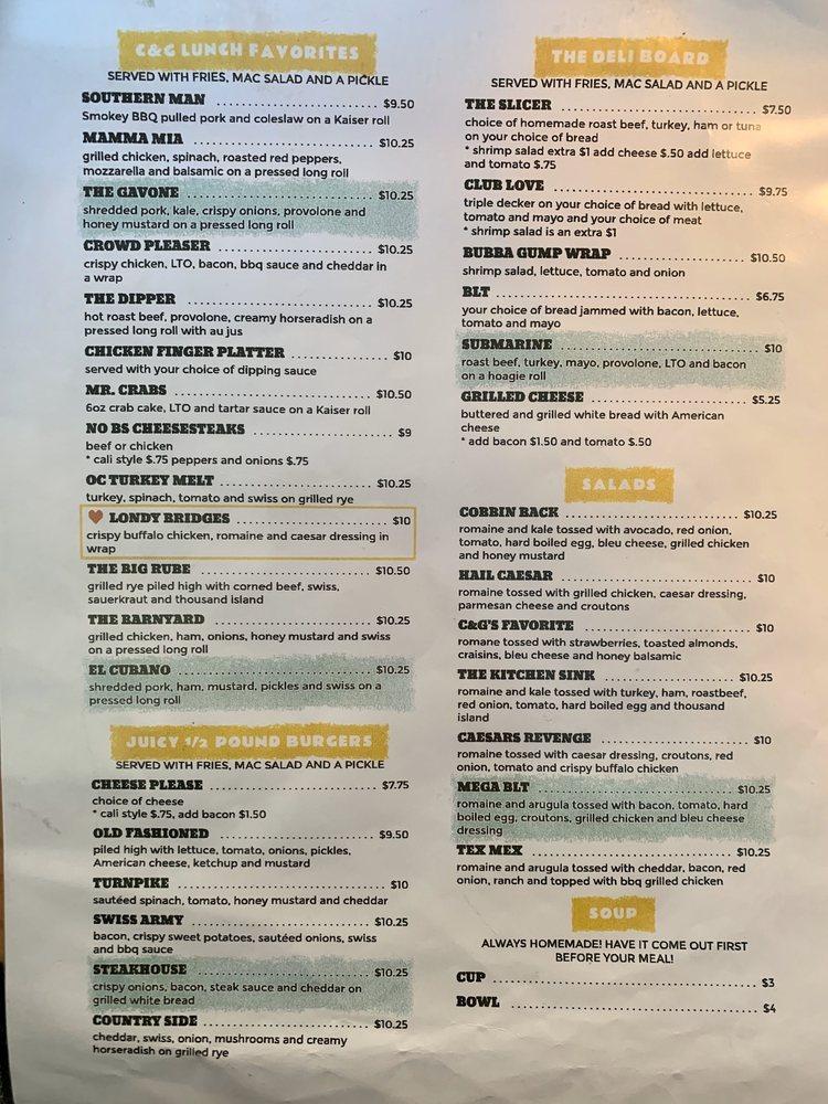Menu at C&G's Country Cafe, Toms River